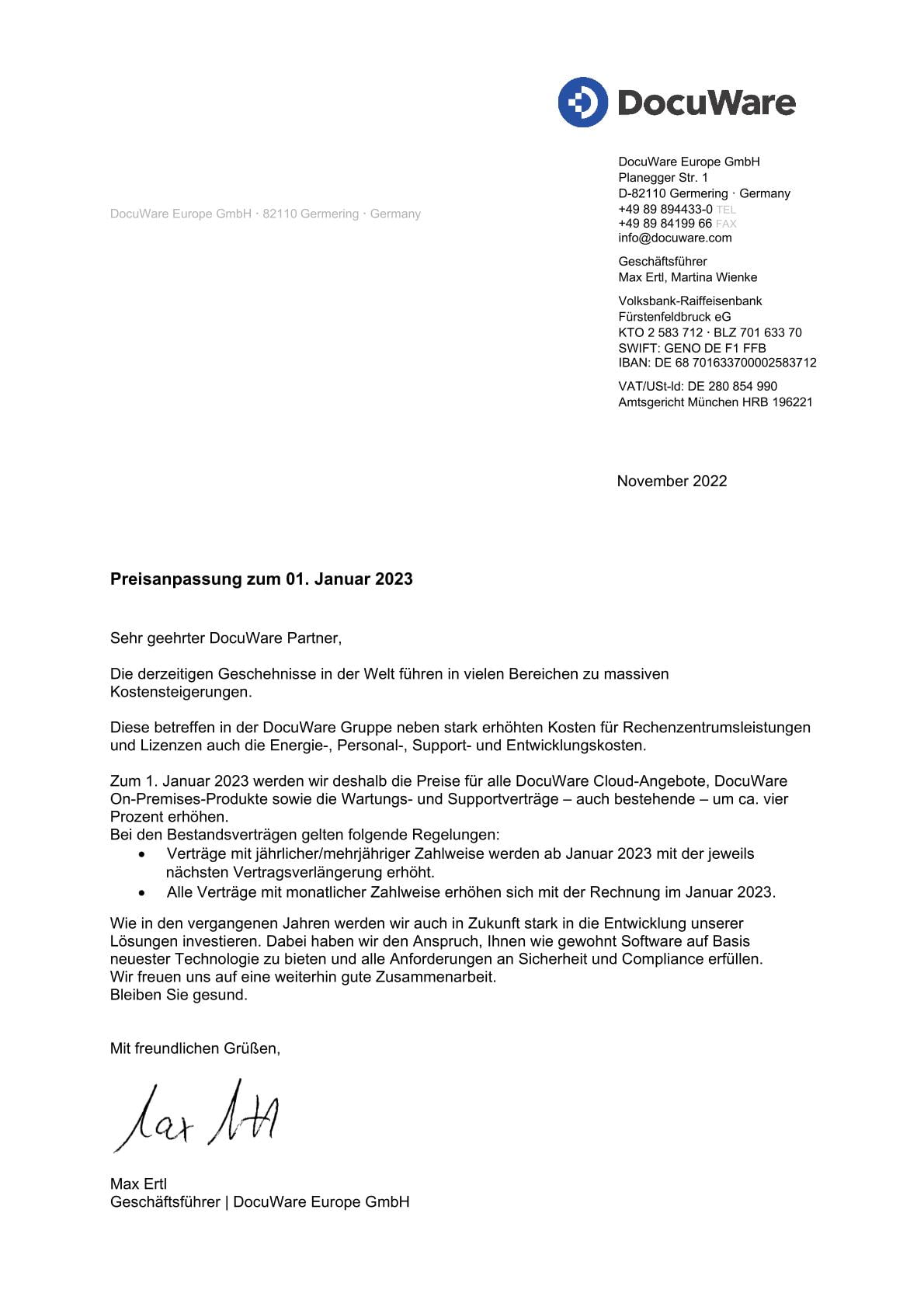 Preisanpassung DocuWare // suhren.com